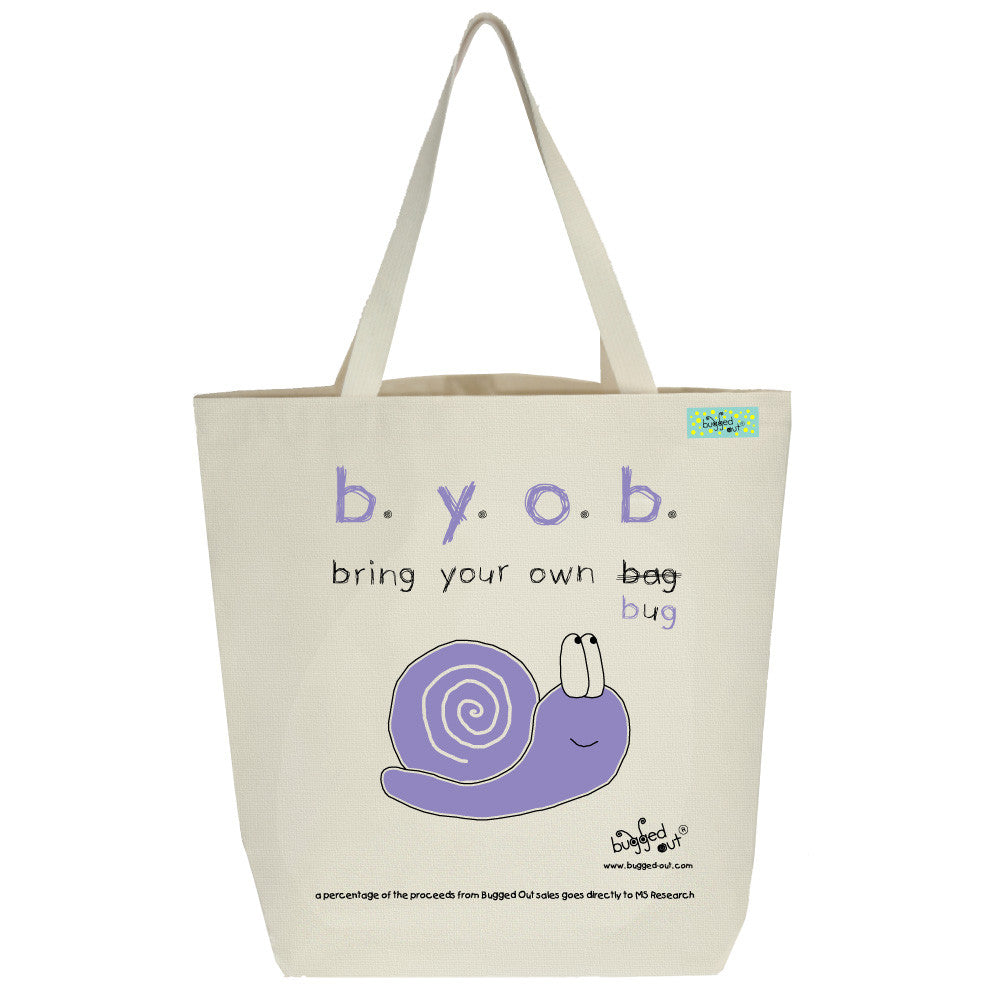Bugged Out snail recycled cotton canvas tote bag